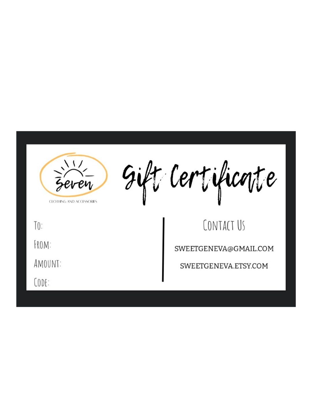 Seven Gift Certificate, Clothing Gift Certificate, Boutique Gift ...