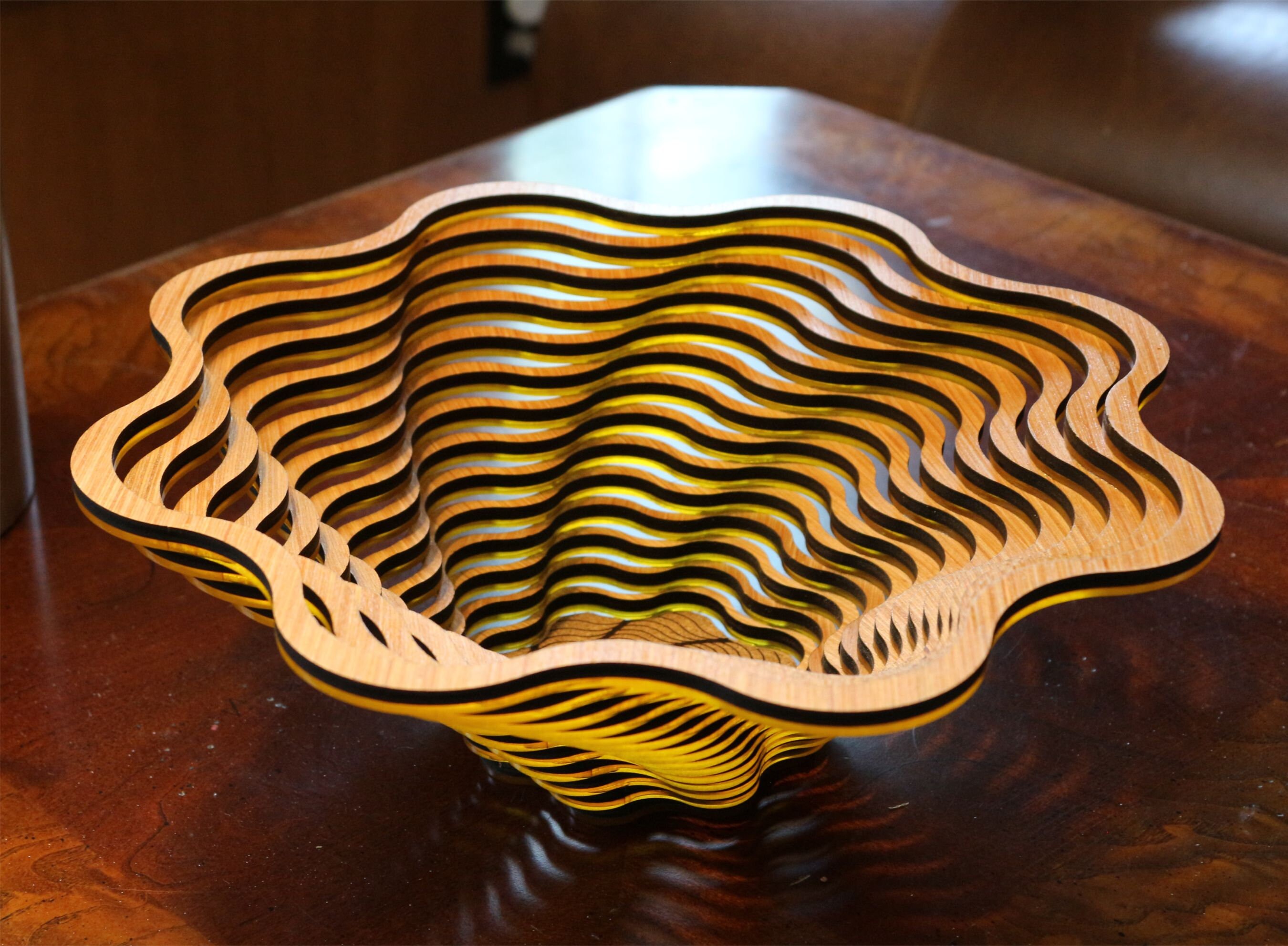 Wooden Glo Bowl, Wave Pattern, Suncatcher Home Decor, Display Bowl, Glo ...
