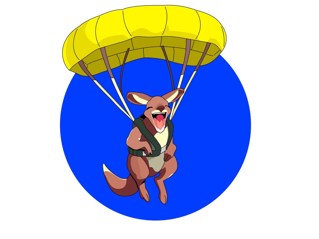 Parachuting Kangaroo Printable High Quality Sublimation Illustration ...