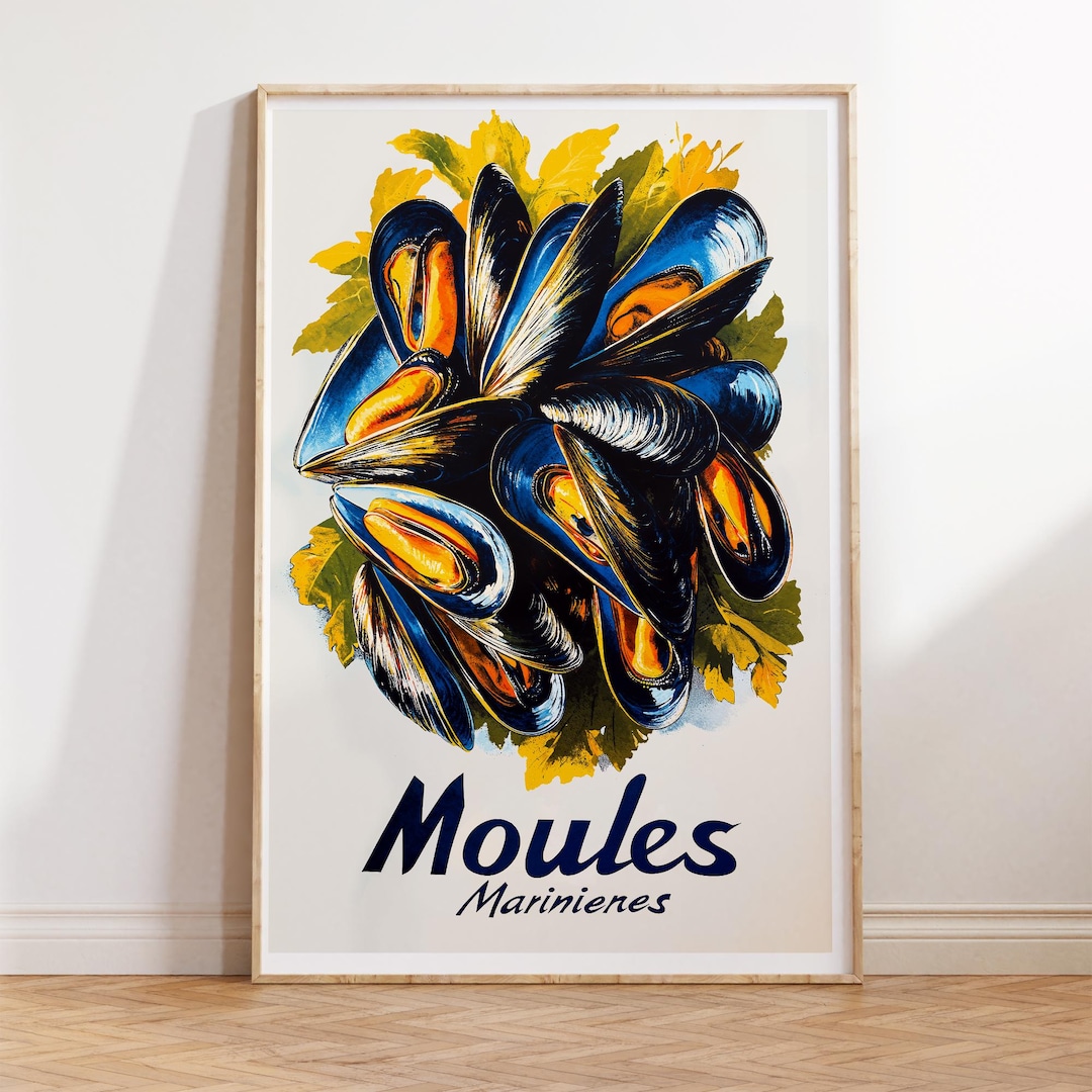 Mussels Poster | Moules Marinieres Print | Vintage Bistro Style Seafood ...
