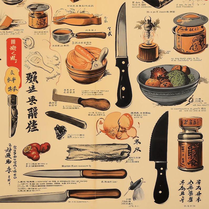Japanese Kitchen Utensils Poster Vintage Culinary Print Retro Japan ...