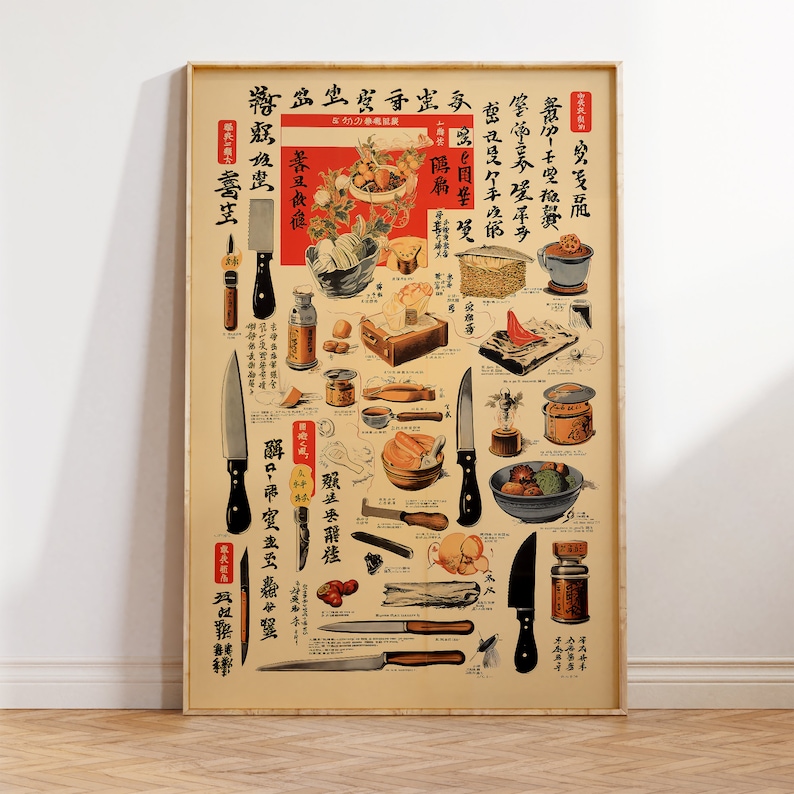 Japanese Kitchen Utensils Poster Vintage Culinary Print Retro Japan ...