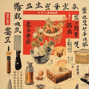 Japanese Kitchen Utensils Poster: Vintage Style Culinary Illustration ...