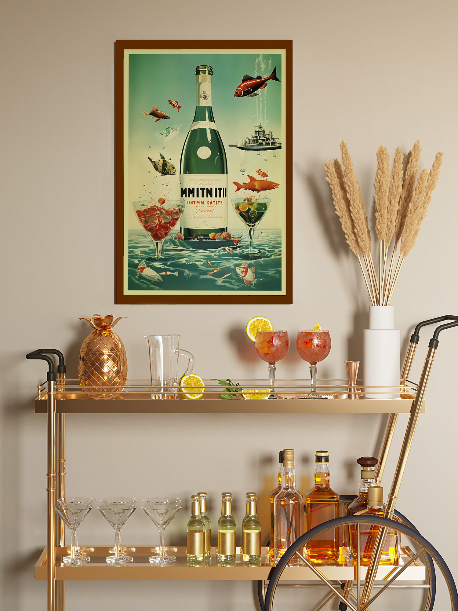 Champagne Poster Vintage Alcohol Ad Style Print Retro Wall Art Bar ...