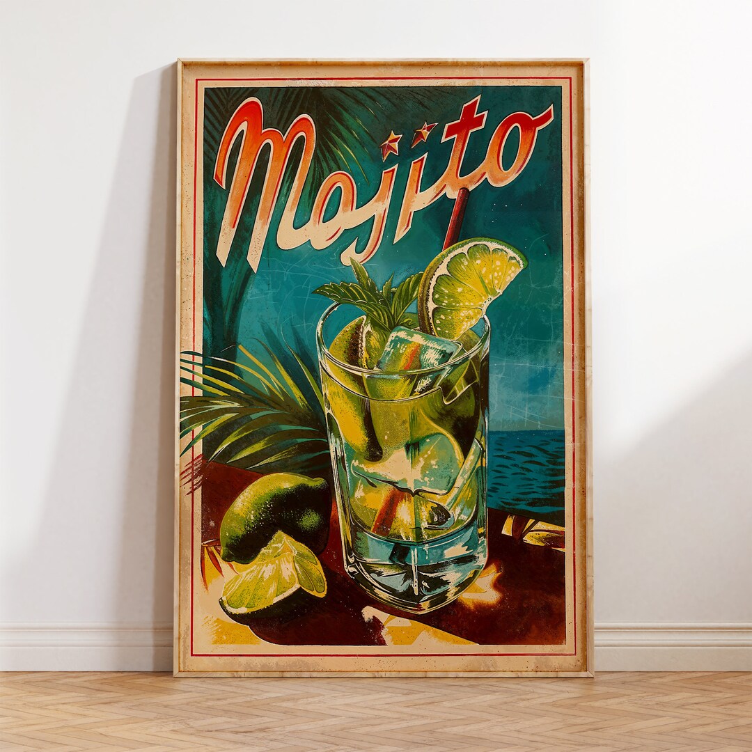 Vintage Mojito Poster | Retro Cocktail Art Print | Nostalgic Liquor ...