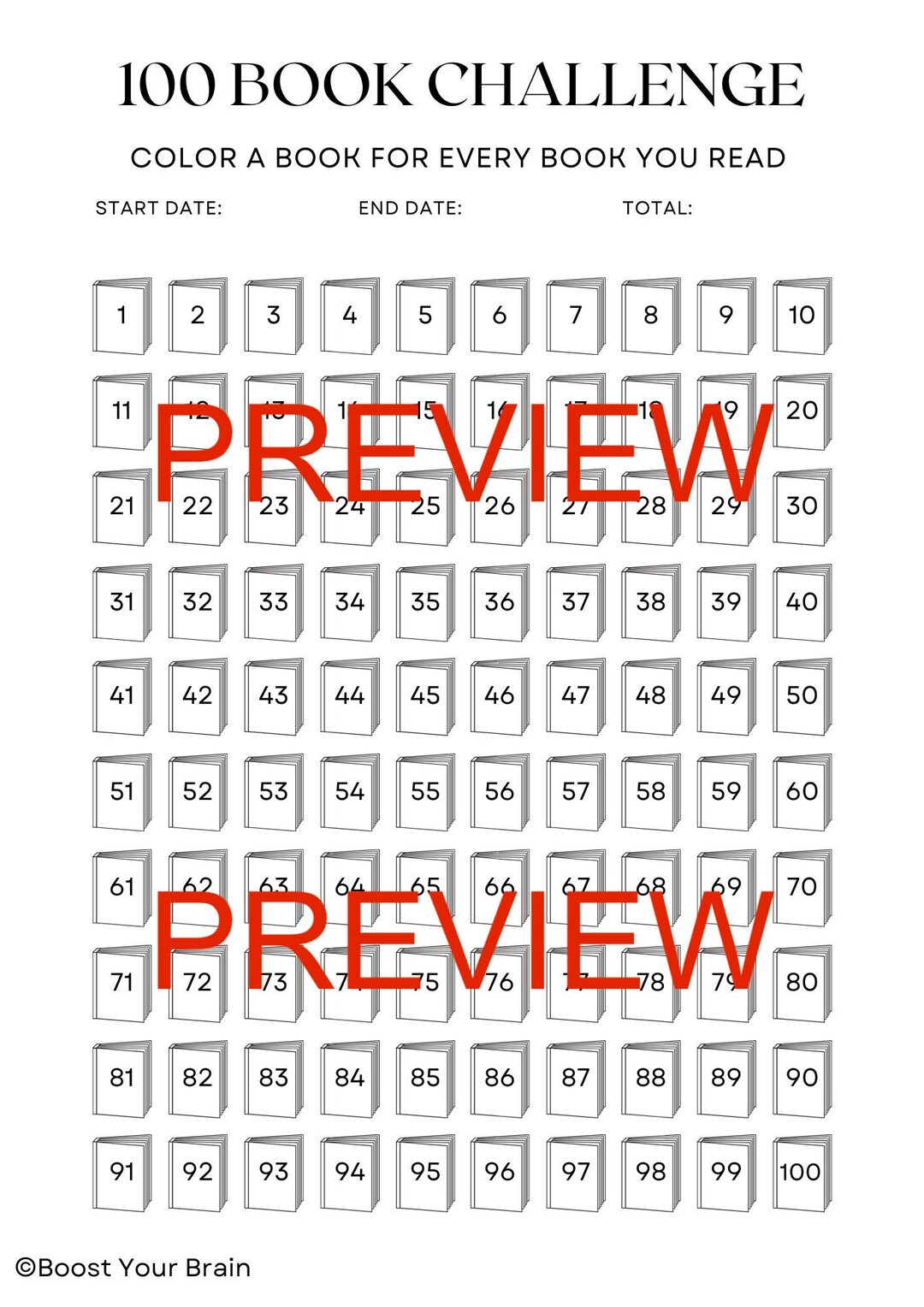 Read 100 Books Challenge Tracker Printable and Digital - Etsy