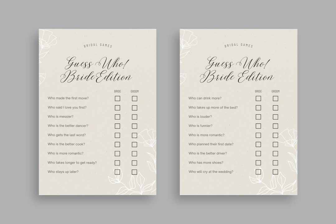 Guess Who Bride or Groom Bridal Shower Activity, Bachelorette Party Fun ...
