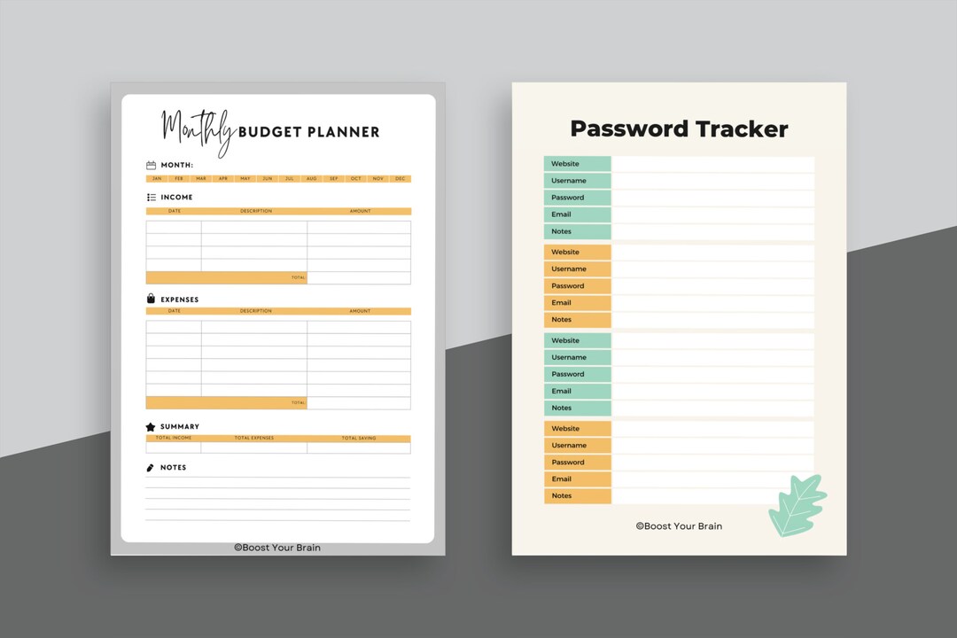 Monthly Budget Log and Password Tracker - Etsy