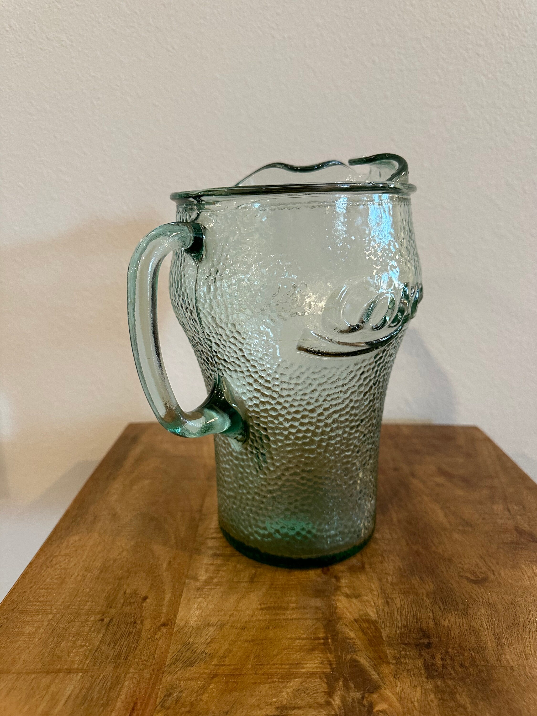 Vintage Coca-cola Pebbled Green Glass Pitcher - Etsy