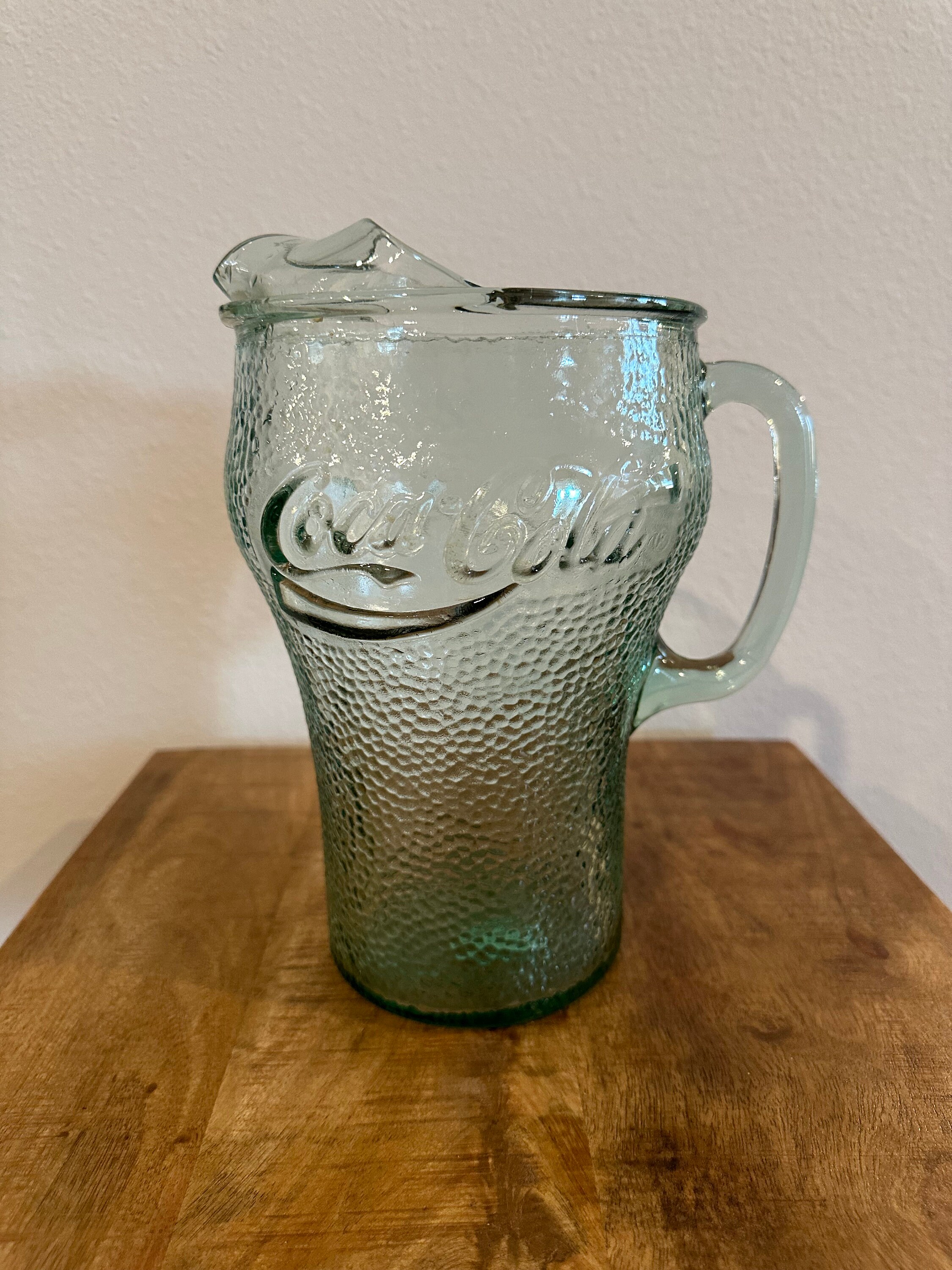 Vintage Coca-cola Pebbled Green Glass Pitcher - Etsy