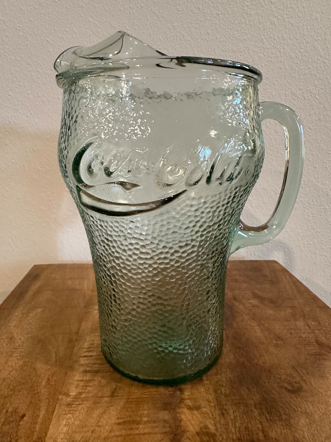 Vintage Coca-cola Pebbled Green Glass Pitcher - Etsy