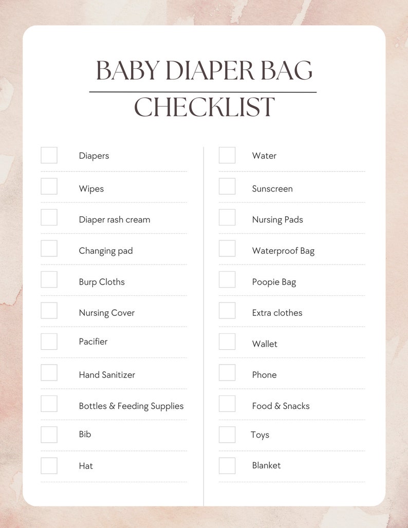 Baby Diaper Bag Checklist Diaper Bag Planner Baby Bag List Baby Diaper ...
