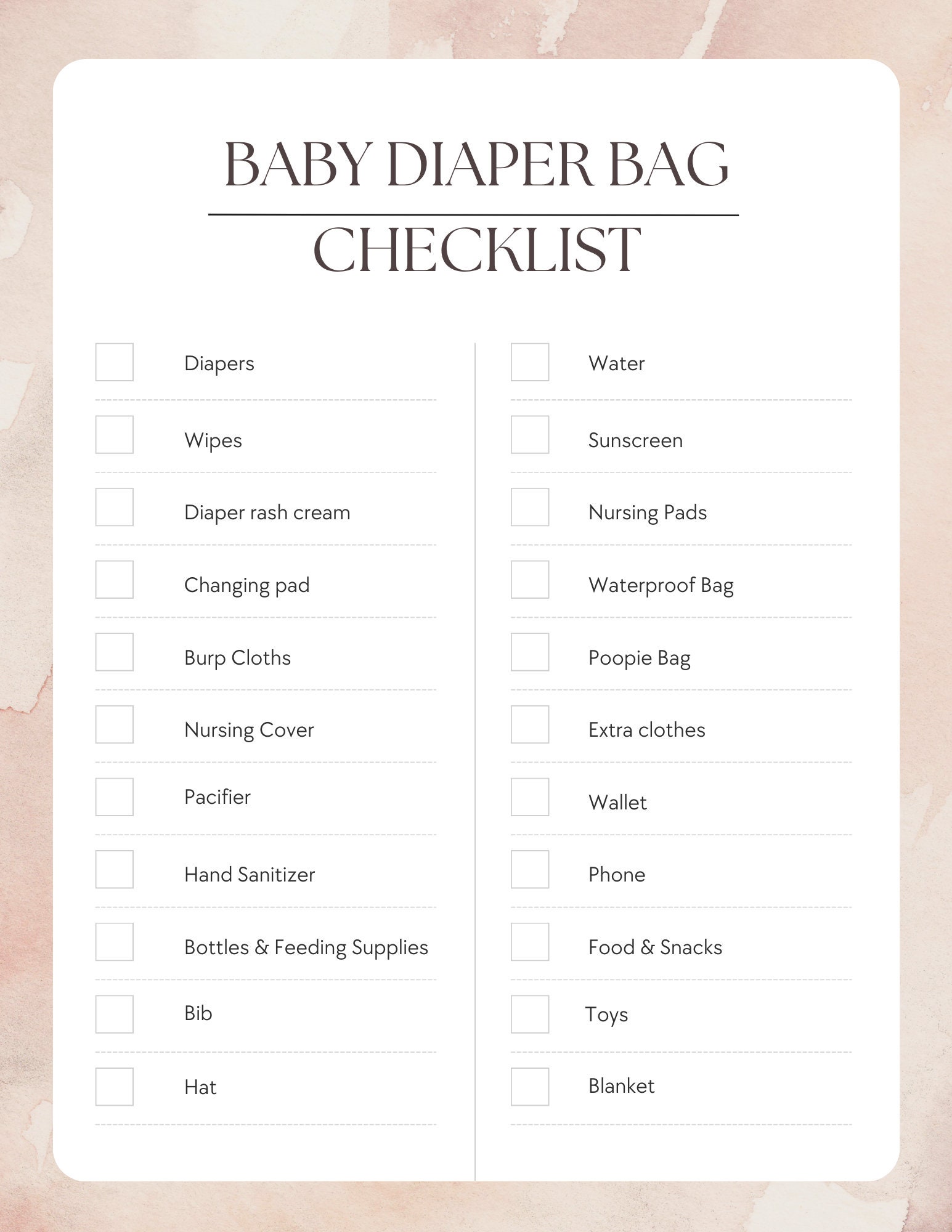 Baby Diaper Bag Checklist Diaper Bag Planner Baby Bag List Baby Diaper ...