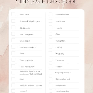 School Supply Checklist Middle School Supplies List High School ...