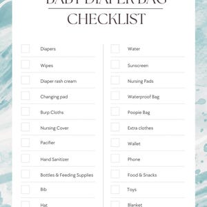 Baby Diaper Bag Checklist Diaper Bag Planner Baby Bag List Baby Diaper Bag Printable Digital ...