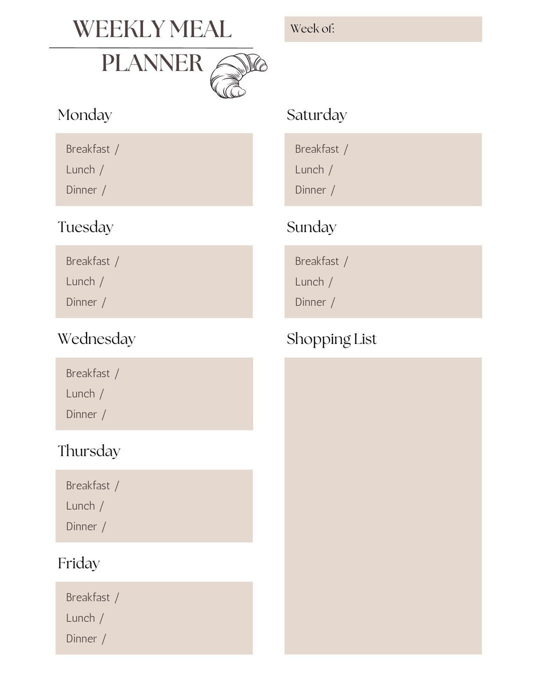 Weekly Food Planner Food Diary Food Printable Digital Daily Food ...