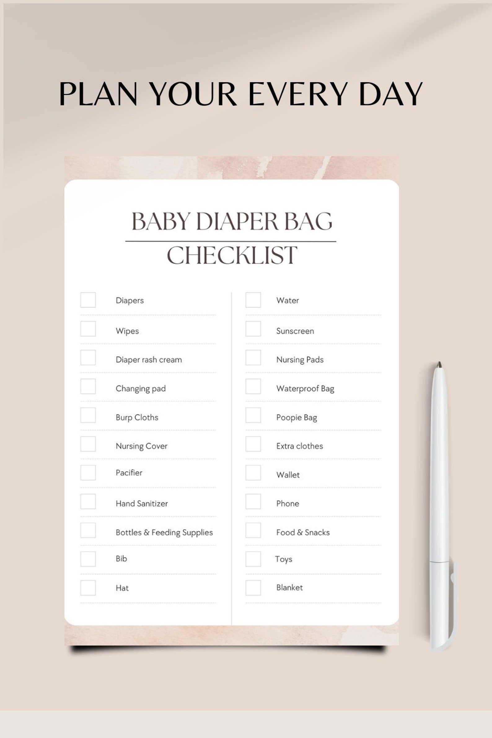 Baby Diaper Bag Checklist Diaper Bag Planner Baby Bag List Baby Diaper ...