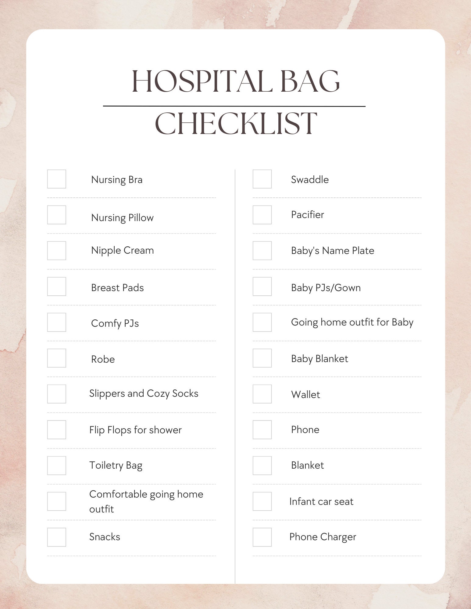 Baby Hospital Bag Checklist Hospital Bag List Baby Diaper Hospital Bag ...