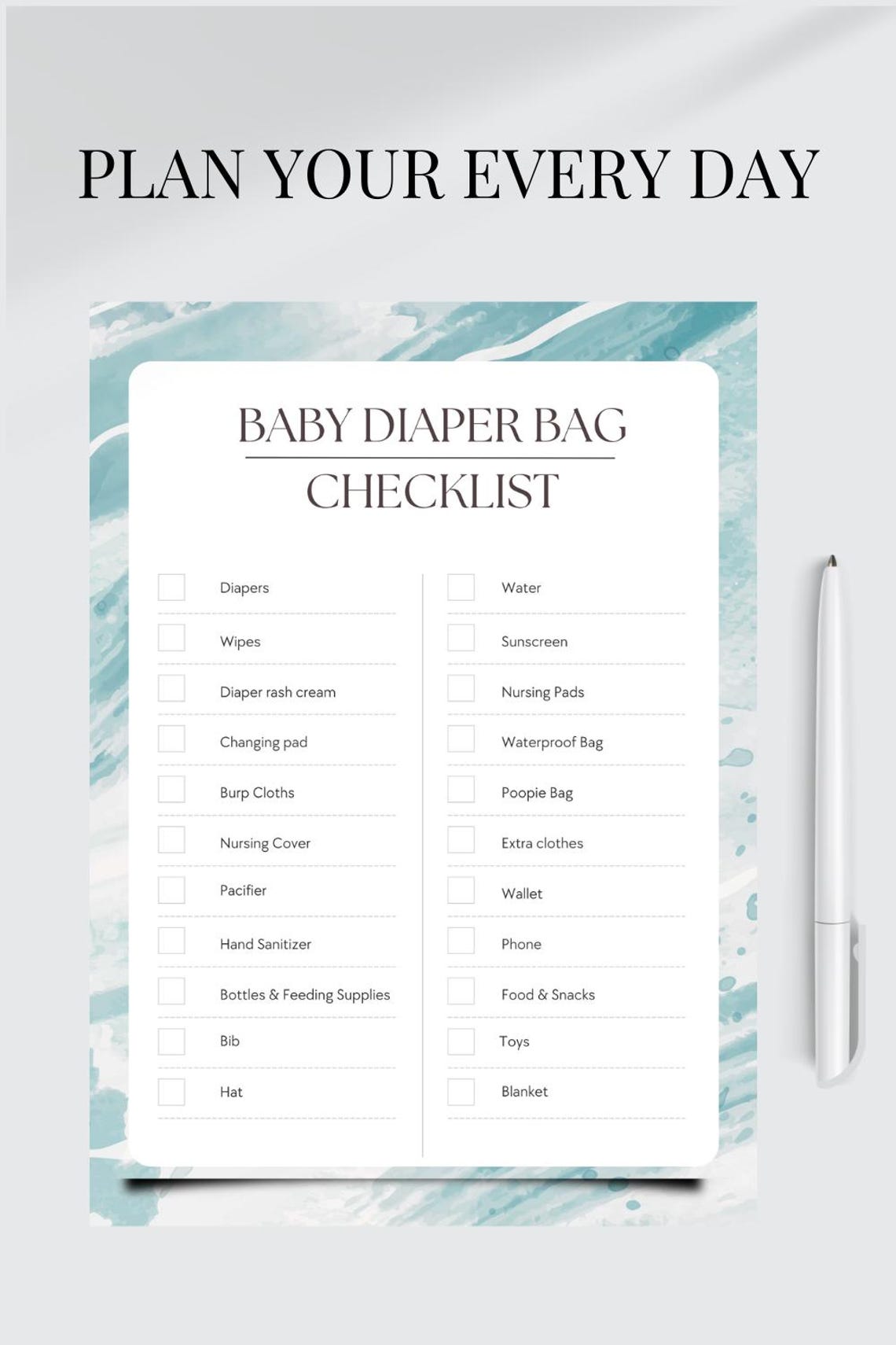 Baby Diaper Bag Checklist Diaper Bag Planner Baby Bag List Baby Diaper ...