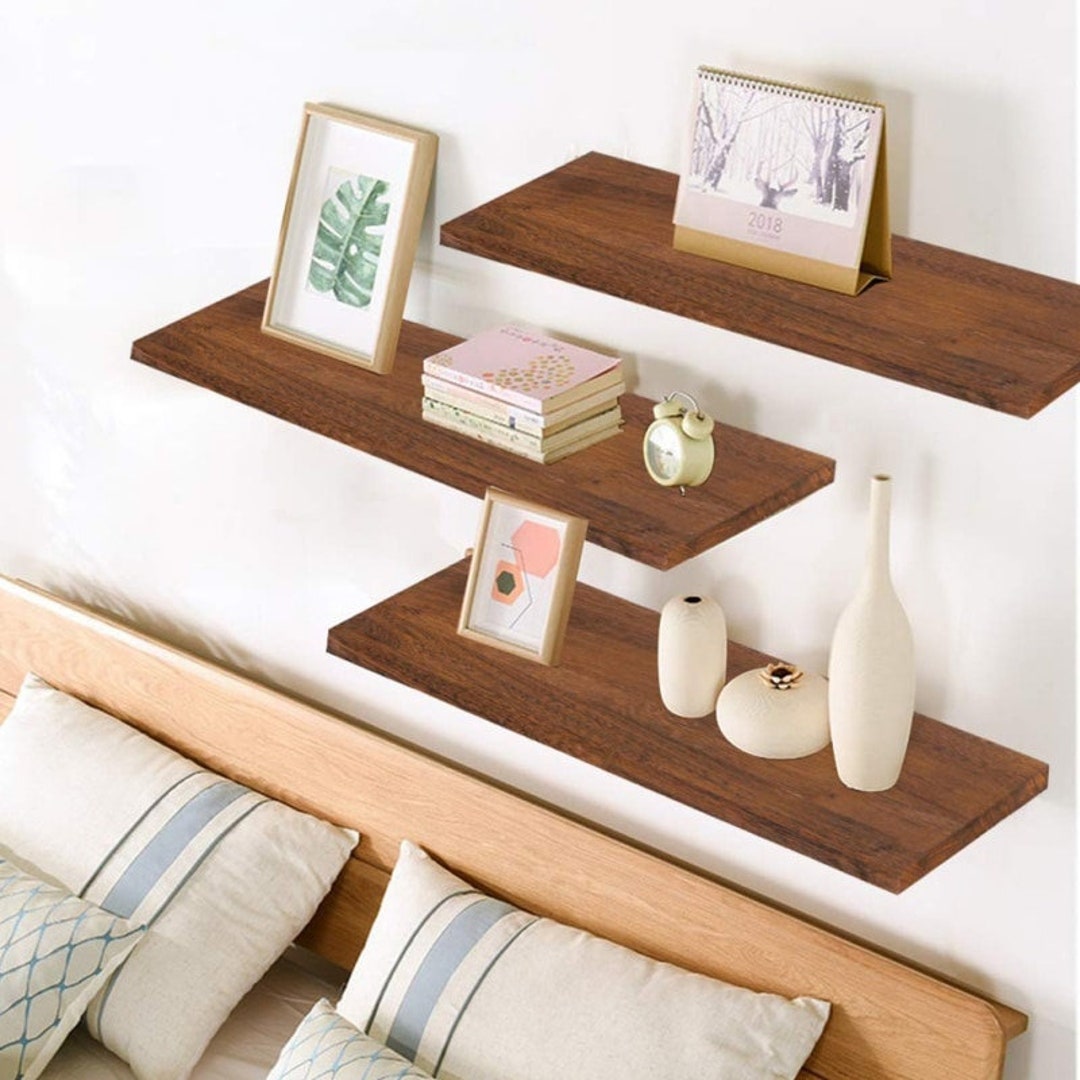 Floating Shelves Rustic Wood Wall Shelf Home Storage Rack Wall Mounted ...