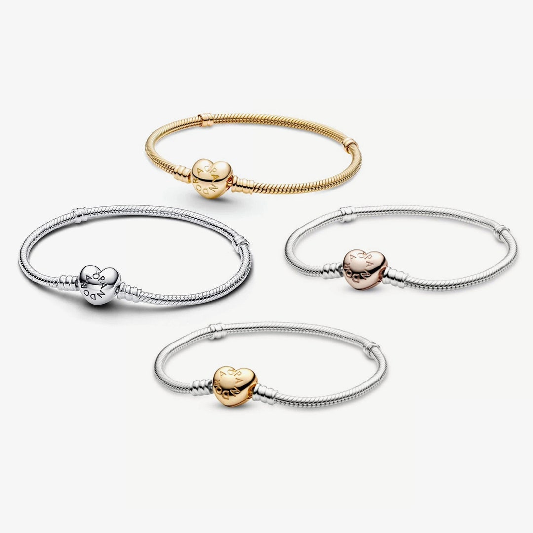 Pandora Moments Four Colors Heart Clasp Snake Chain Bracelet, S925 ...