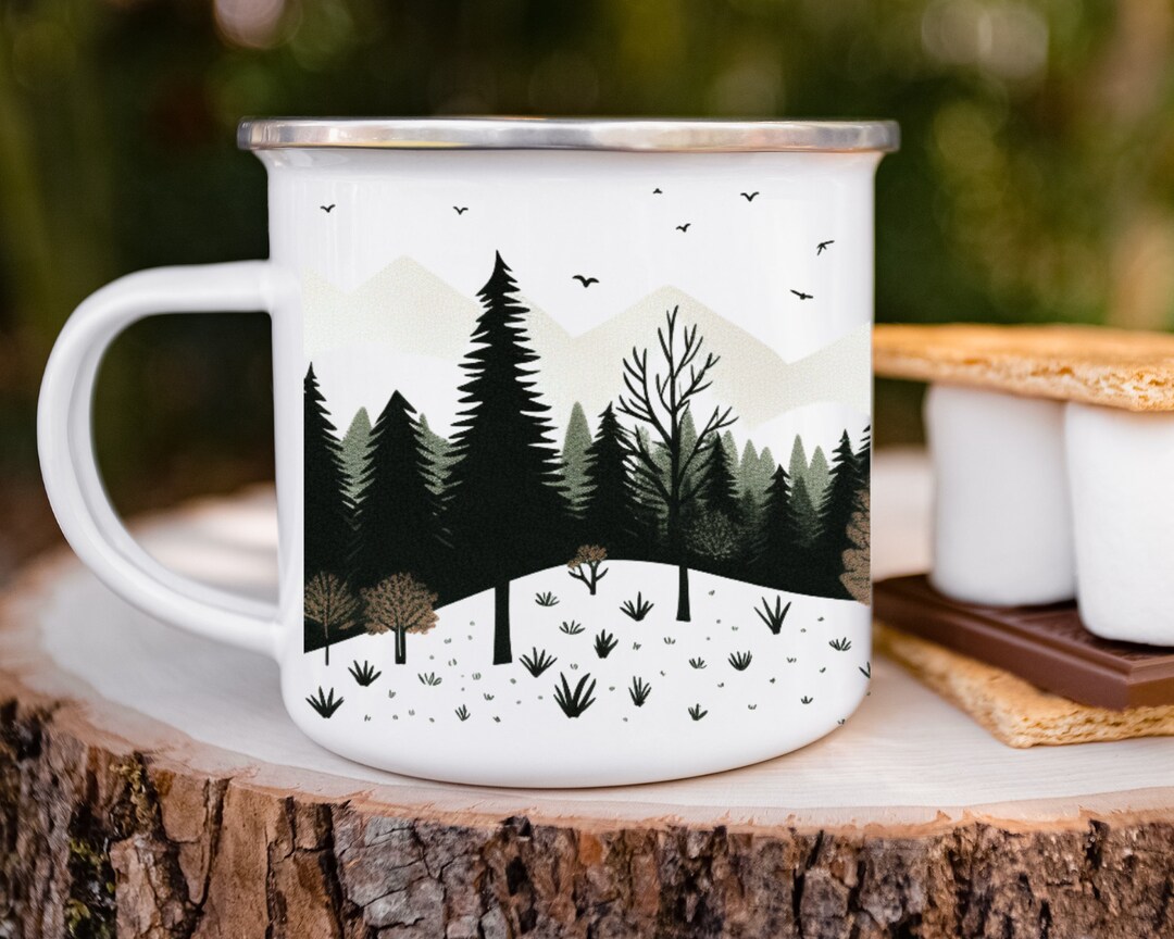 Glamping Forest Mug, Christmas Tree Coffee Mug, Glamping Mountain Cup ...