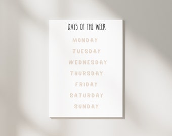 Days of the Week Poster Kindergarten Poster Preschool Printable ...