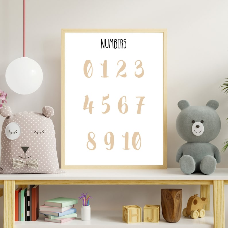 Number Poster 123456 Educational Poster Neutral Nursery Playroom Wall ...