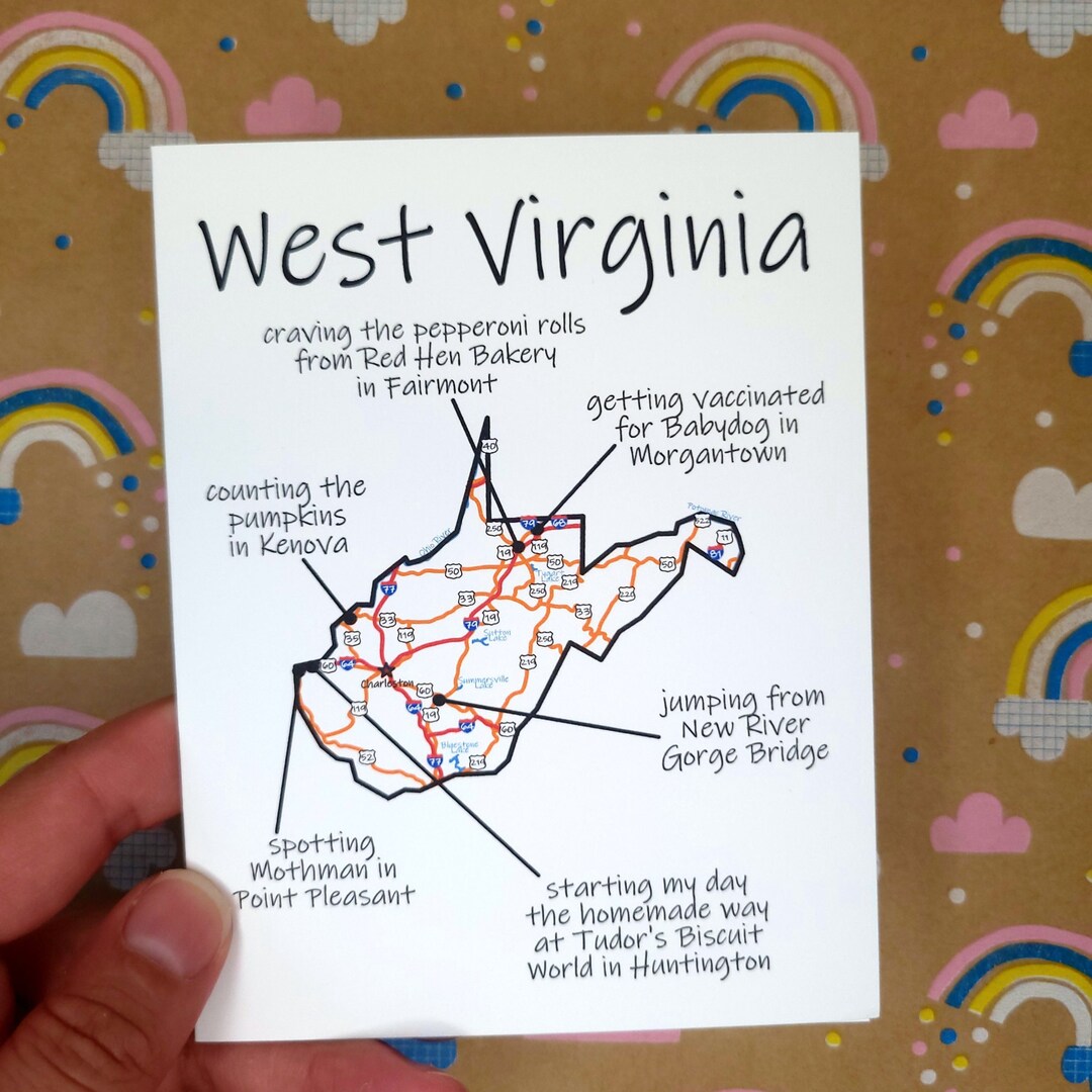 West Virginia Card for Hometown Friend Gift Homesick West - Etsy