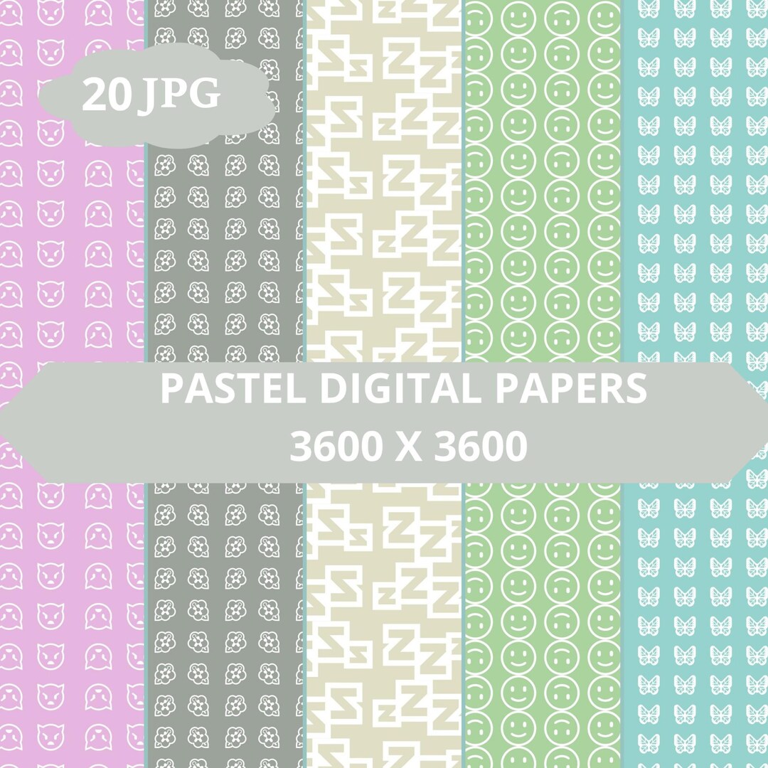 Pastel Digital Paper Pack 12x12 | Cute Emoji Patterns | Scrapbook ...