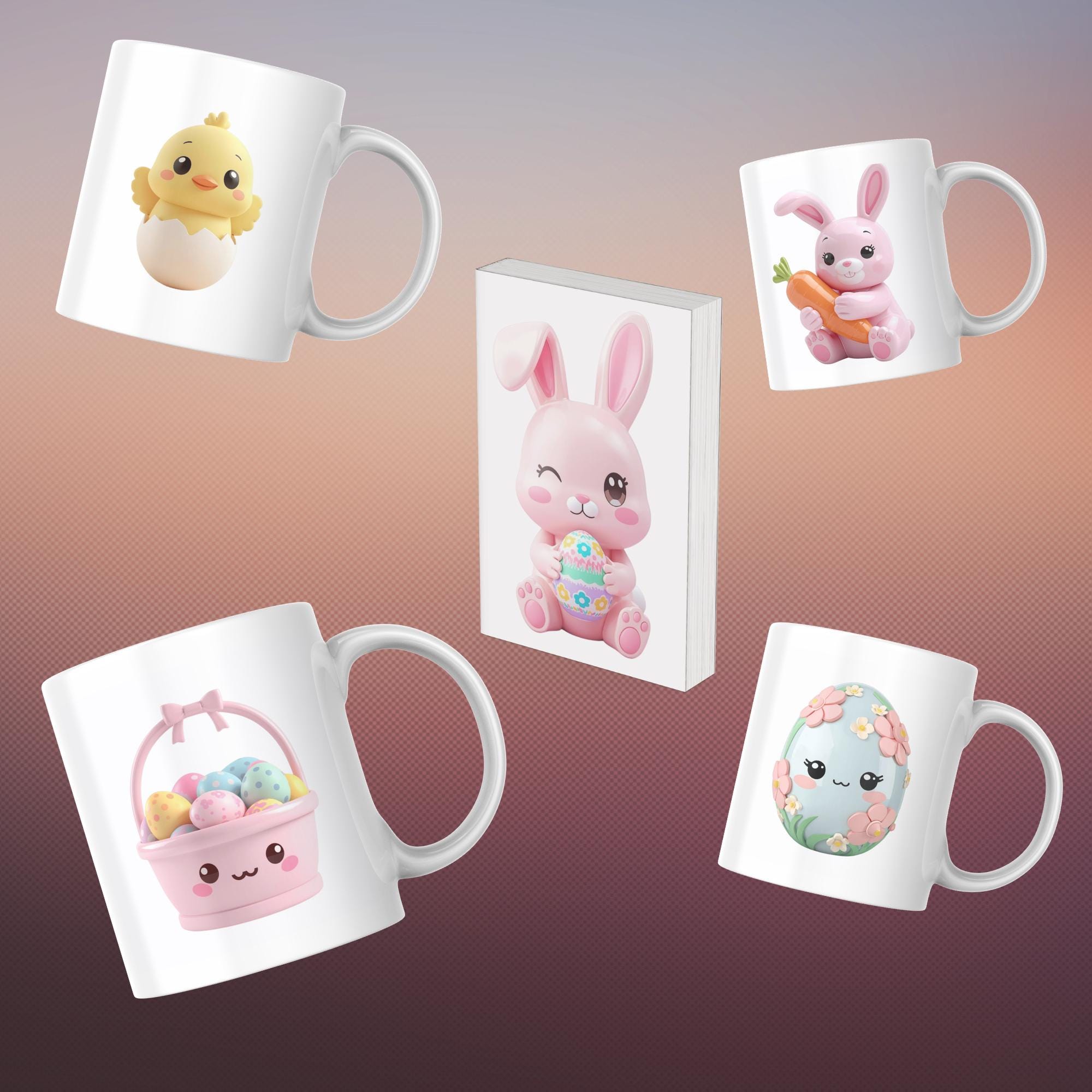 Easter Kawaii 3D Clipart Bundle, Cute Bunny Chick Egg PNG, Pastel ...