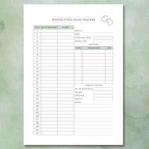 Egg Production & Sales Tracker - Printable Monthly, Yearly Business Log ...