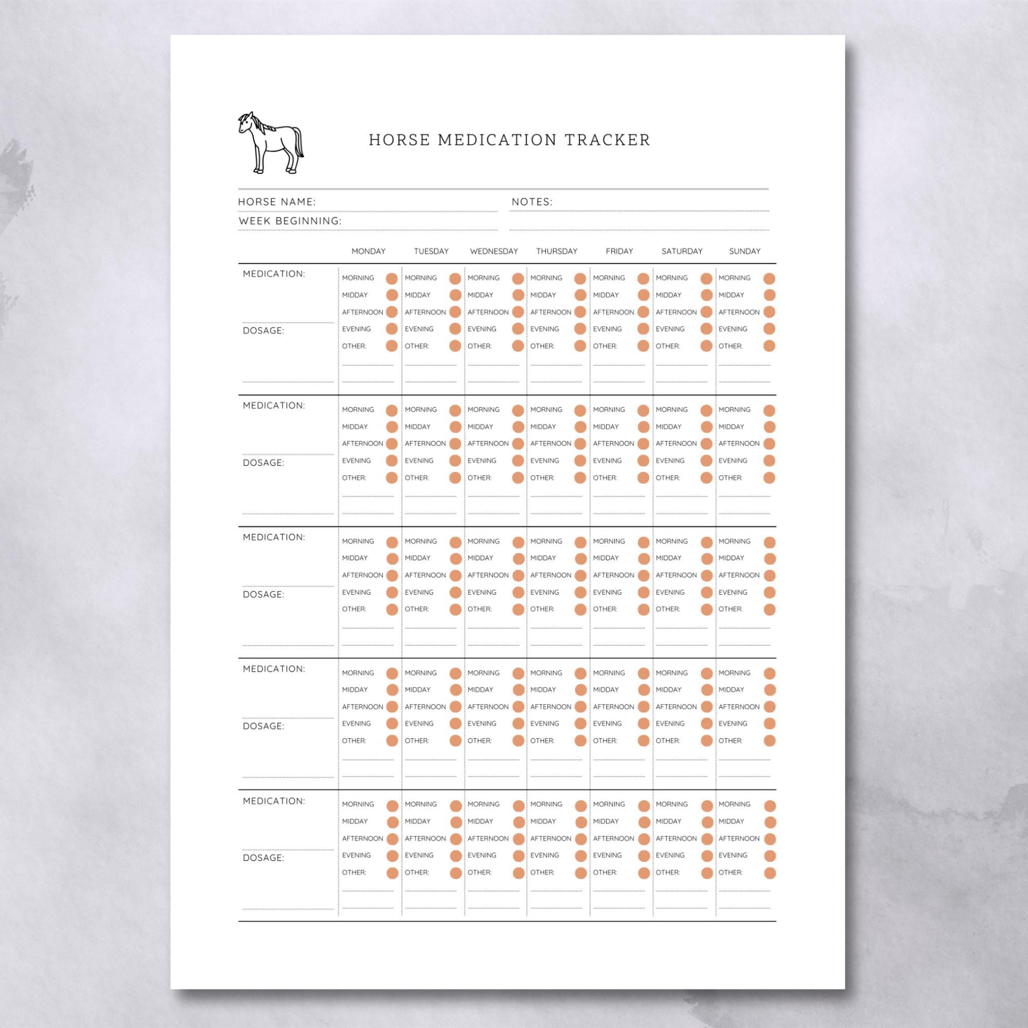 Horse Medication Tracker - Printable Equine Medicine Log (digital ...