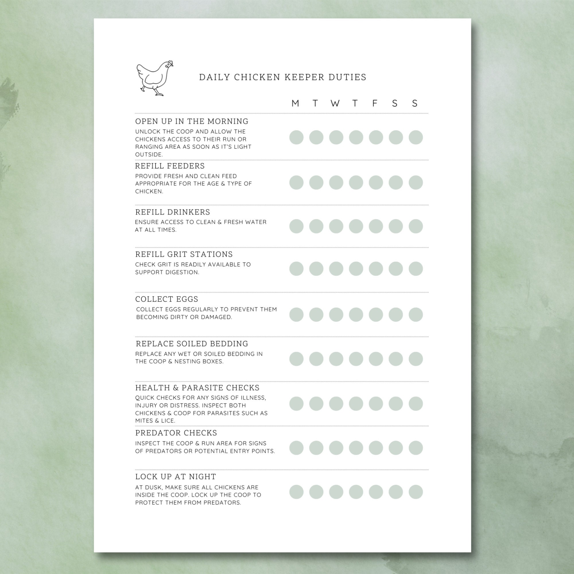 Daily Chicken Keeper Checklist | Printable Weekly Poultry Care Schedule ...