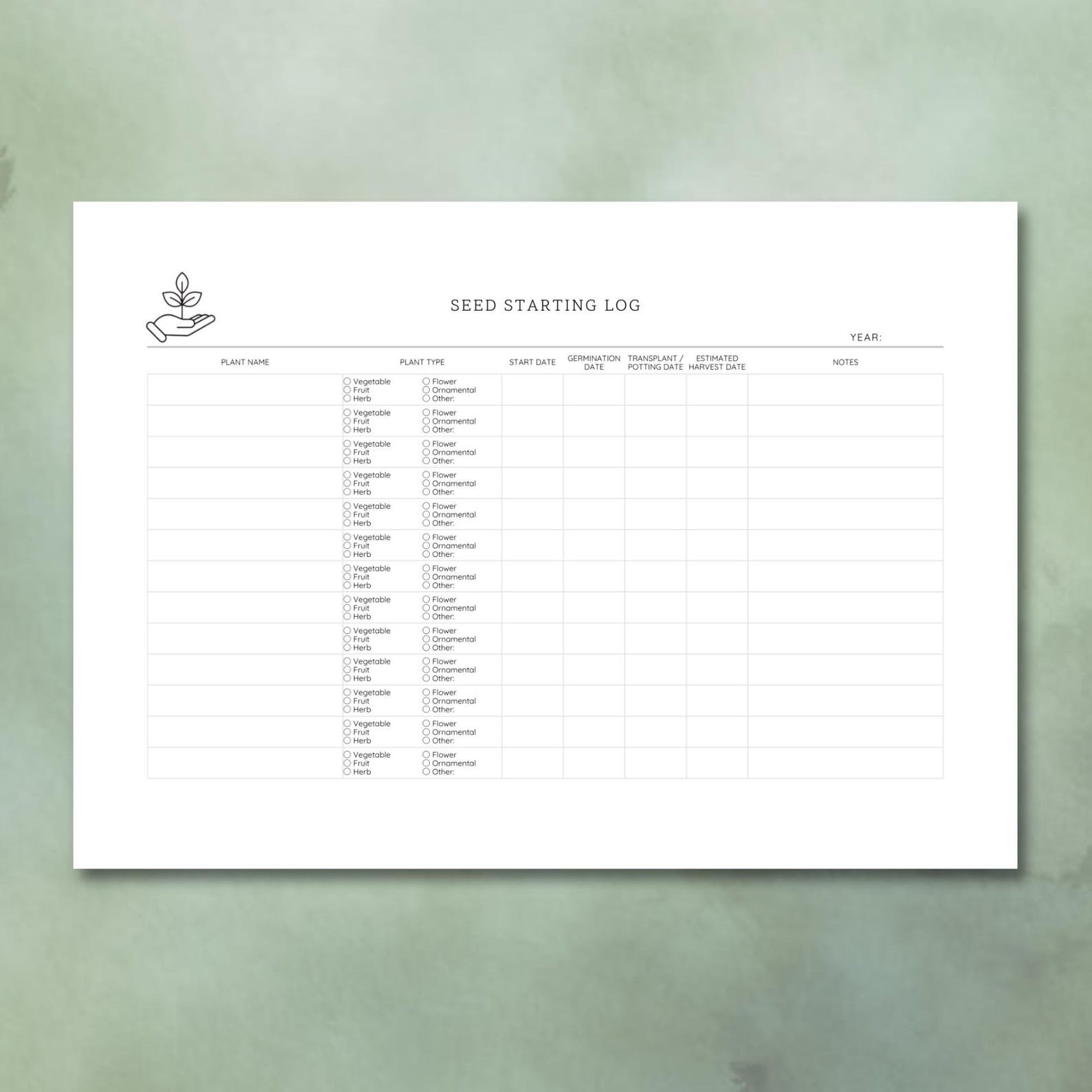 Seed Starting Log - Printable Sowing Planner for Gardeners (digital ...