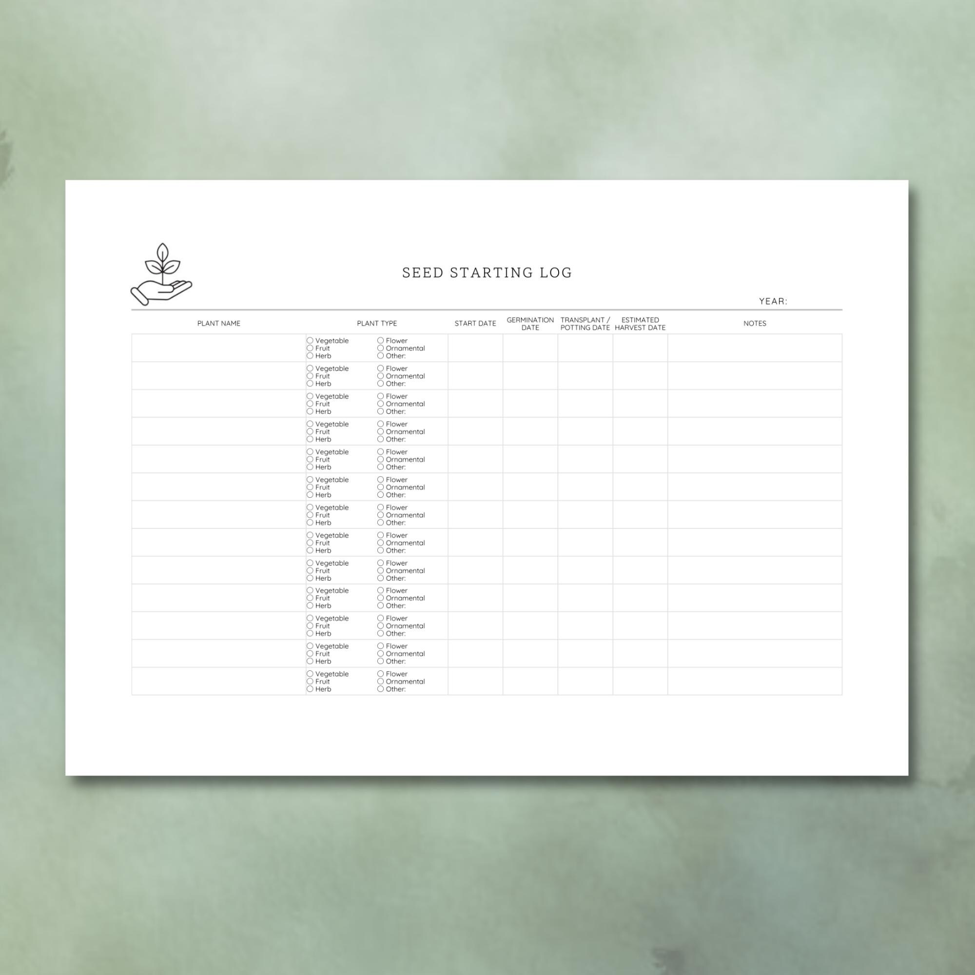 Seed Starting Log - Printable Sowing Planner for Gardeners (digital ...