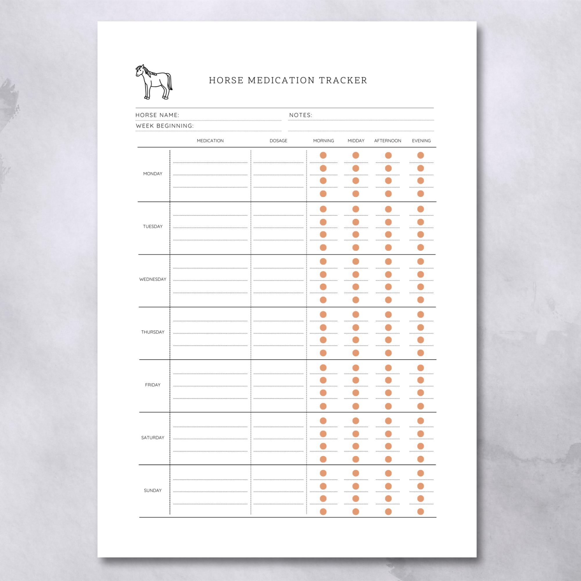 Horse Medication Tracker - Printable Equine Medicine Log (digital ...