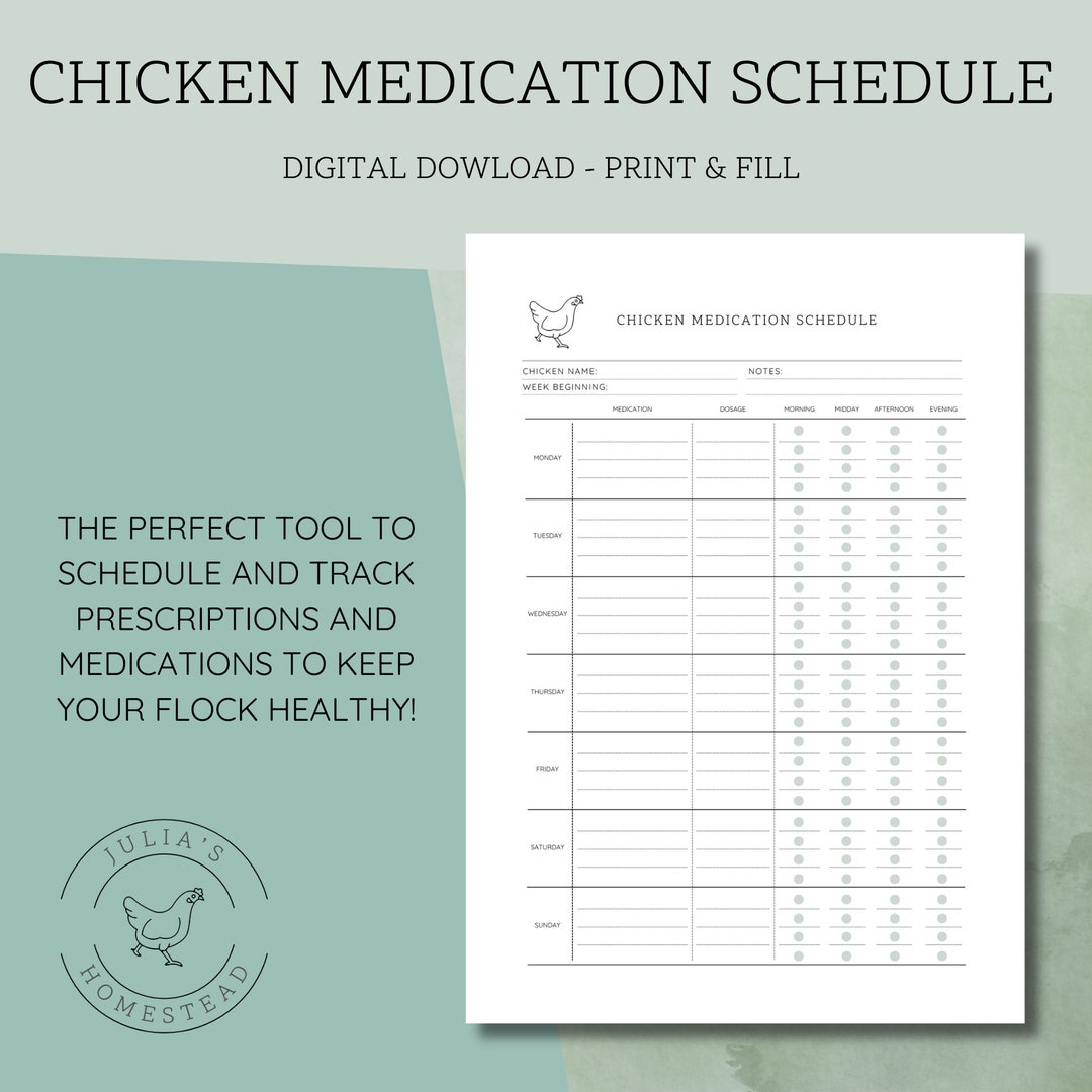 Chicken Medication Schedule Printable Tracker to Record Medicines ...