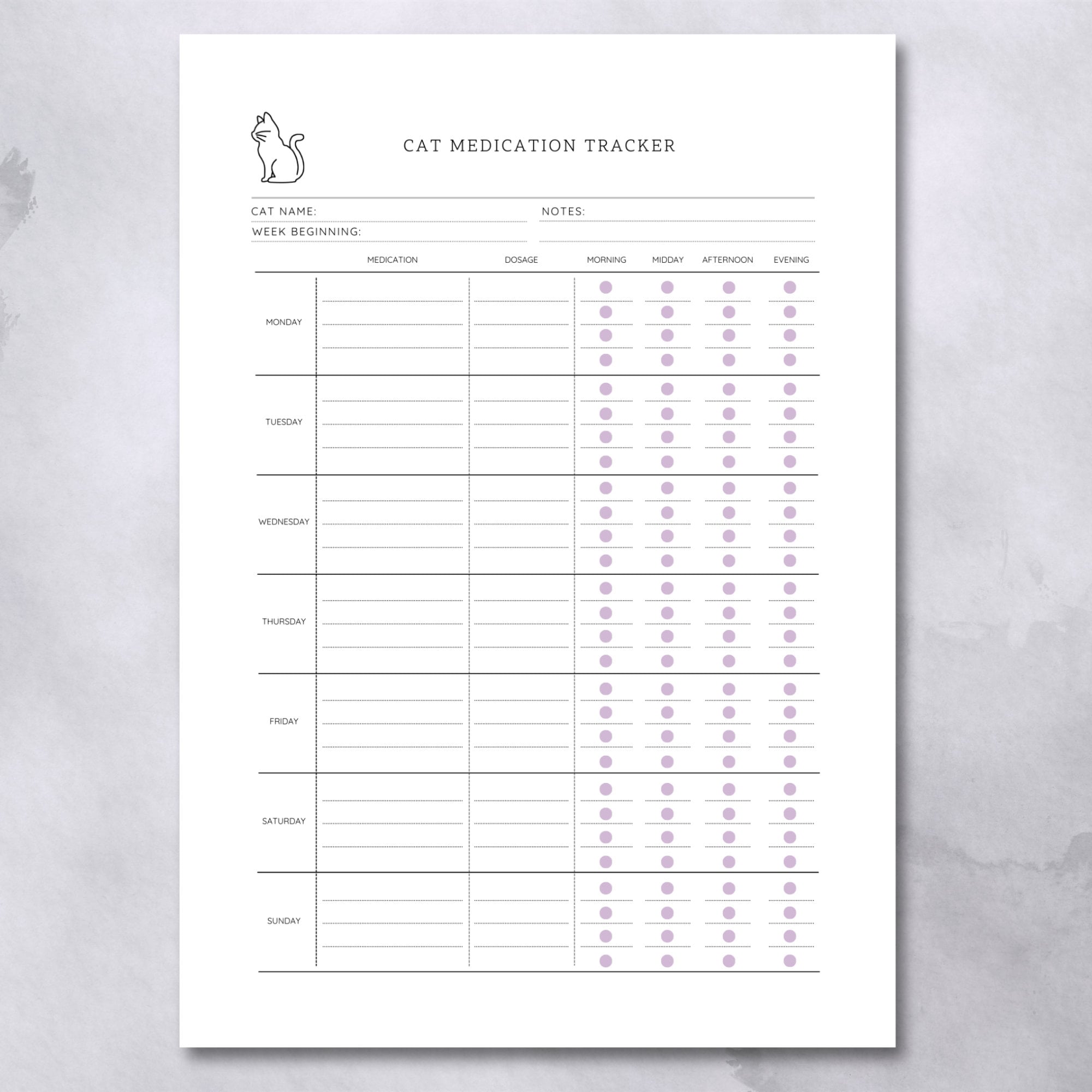 Cat Medication Tracker | Printable Feline Medicine Log | Pet Healthcare ...