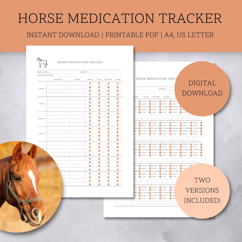 Horse Medication Tracker - Printable Equine Medicine Log (digital ...