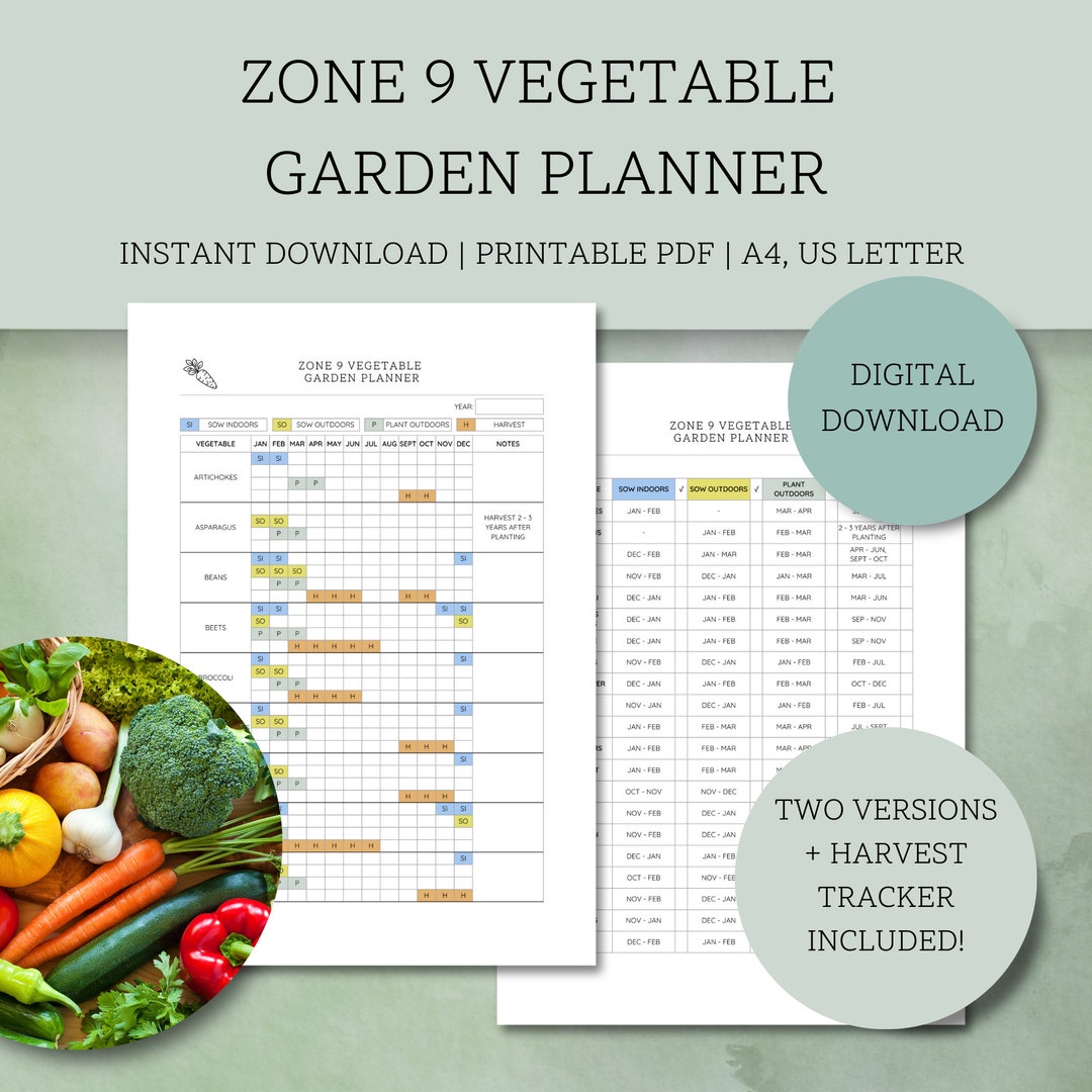 USA Zone 9 Vegetable Garden Planner | Printable American Produce ...