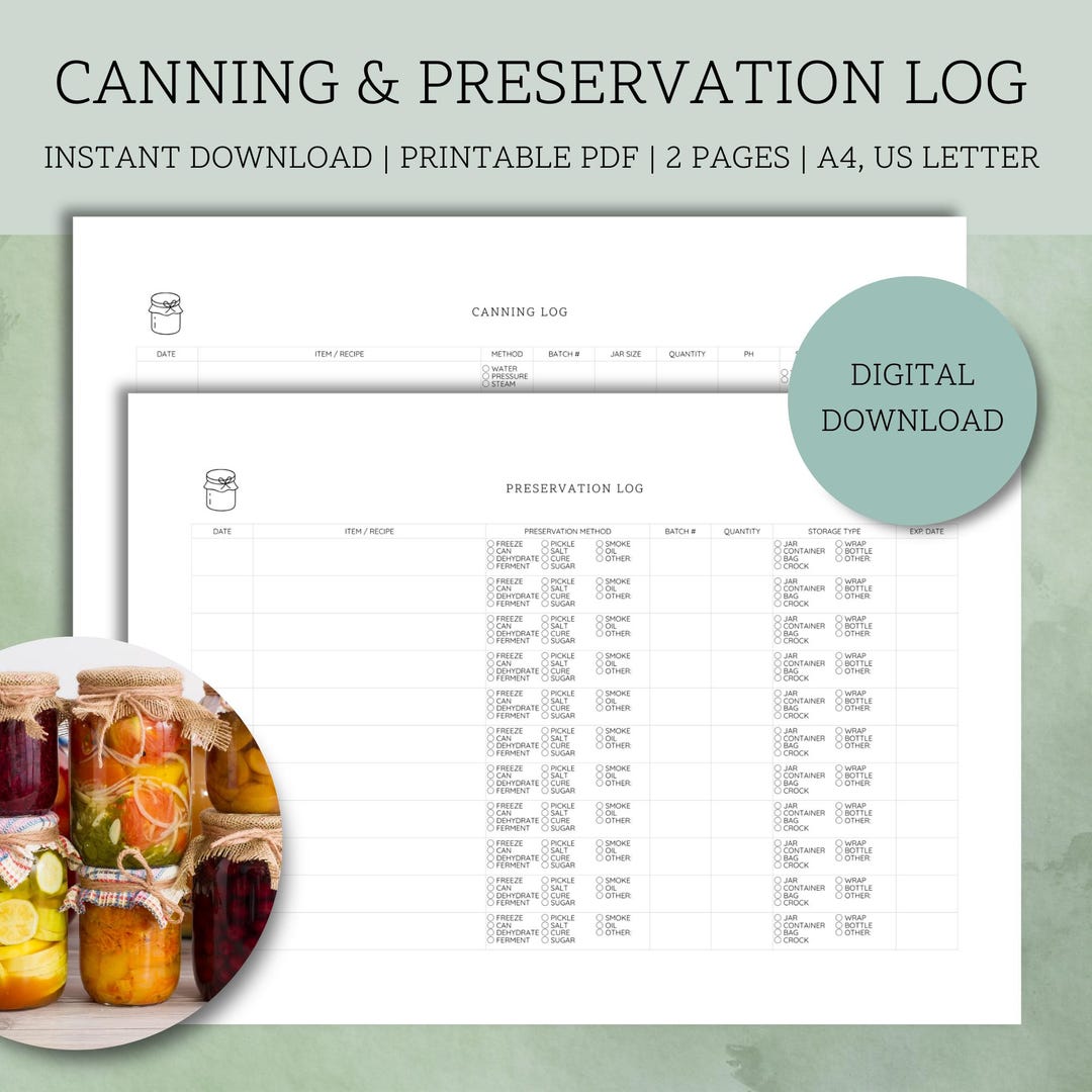 Canning & Preservation Log - Printable Food Pantry Inventory Tracker ...