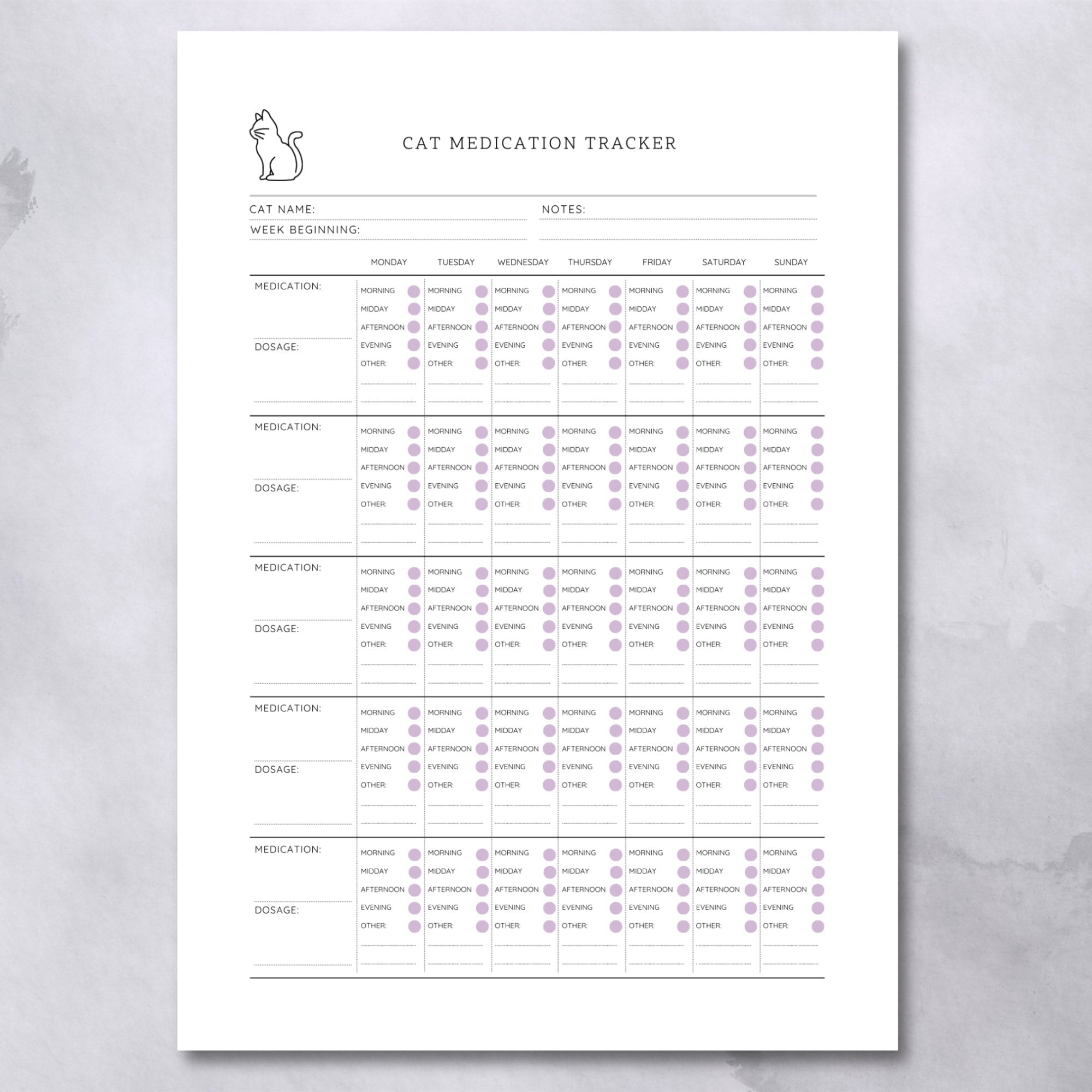 Cat Medication Tracker | Printable Feline Medicine Log | Pet Healthcare ...