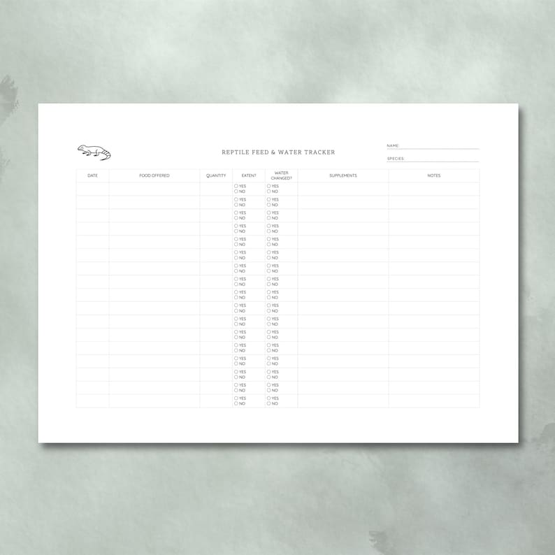 Reptile Care & Feed Tracker | Printable Snake, Lizard, Tortoise, Exotic ...