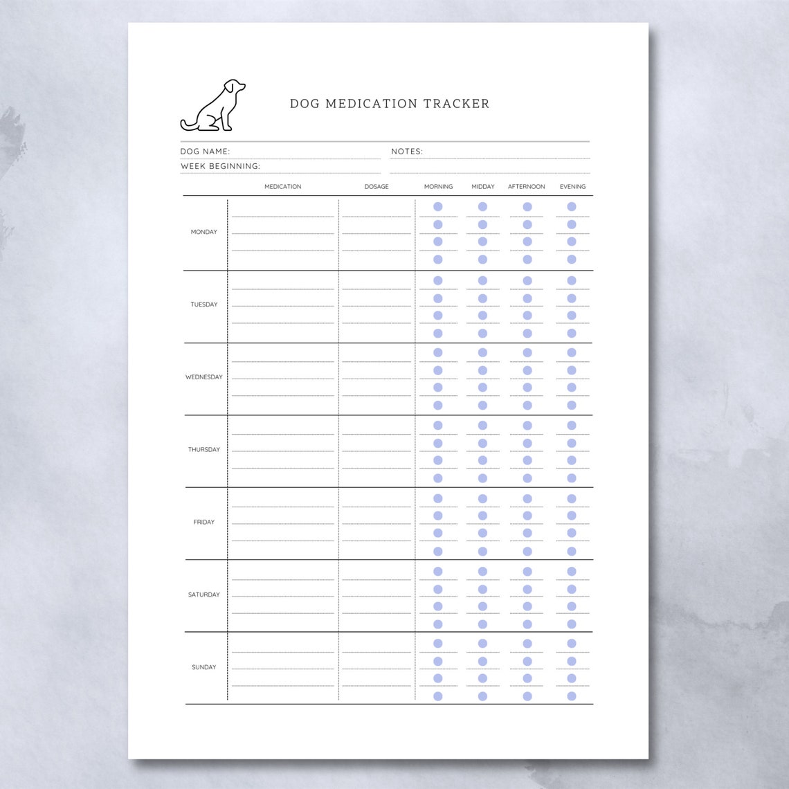 Dog Medication Tracker | Printable Canine Medicine Log | Pet Healthcare ...