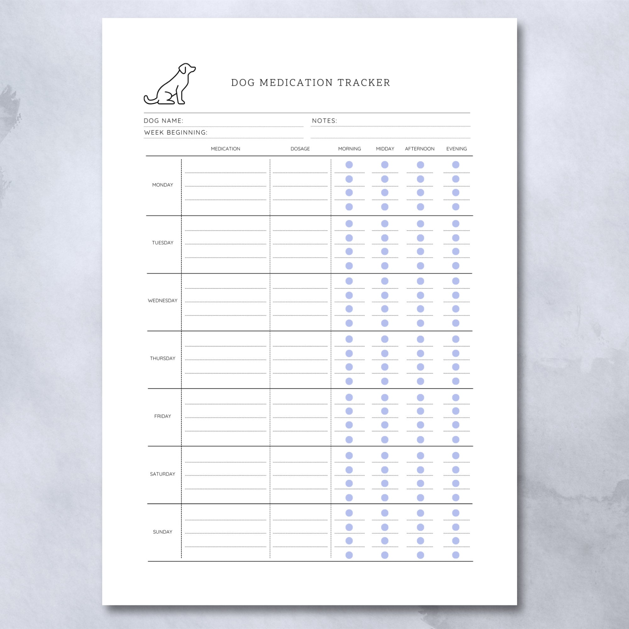 Dog Medication Tracker - Printable Canine Medicine Log (digital ...