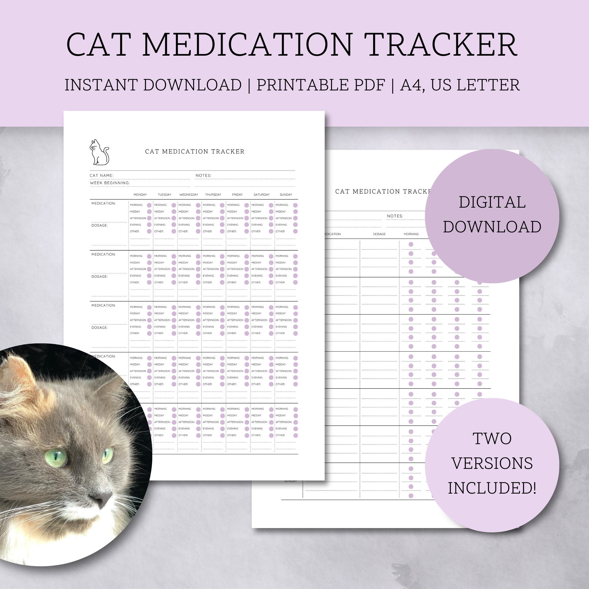 Cat Medication Tracker | Printable Feline Medicine Log | Pet Healthcare ...
