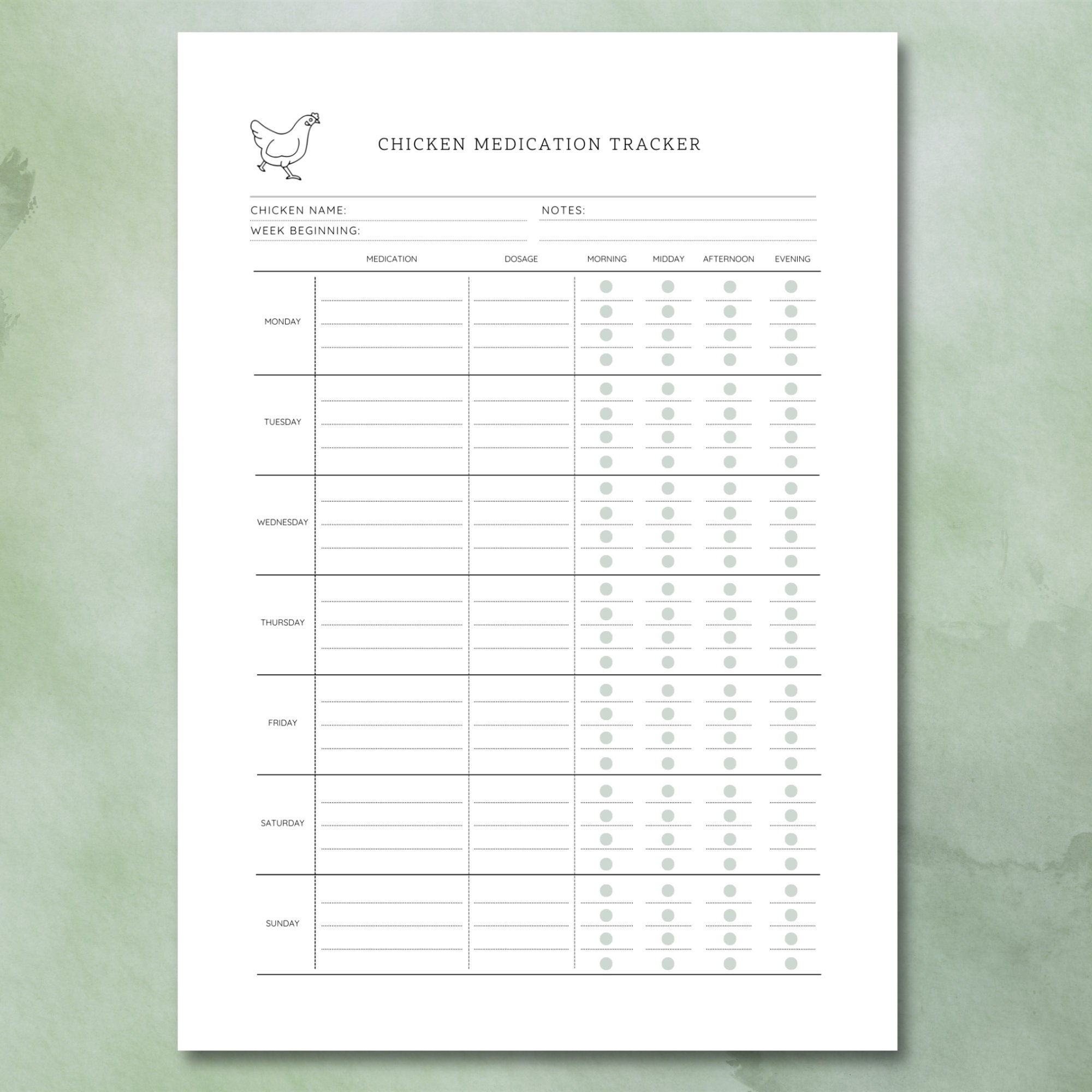 Chicken Medication Tracker - Printable Poultry Medicine Log (digital ...