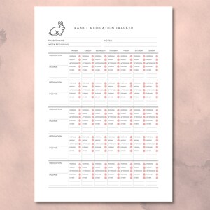 Rabbit Medication Tracker | Printable Bunny Medicine Log | Pet ...