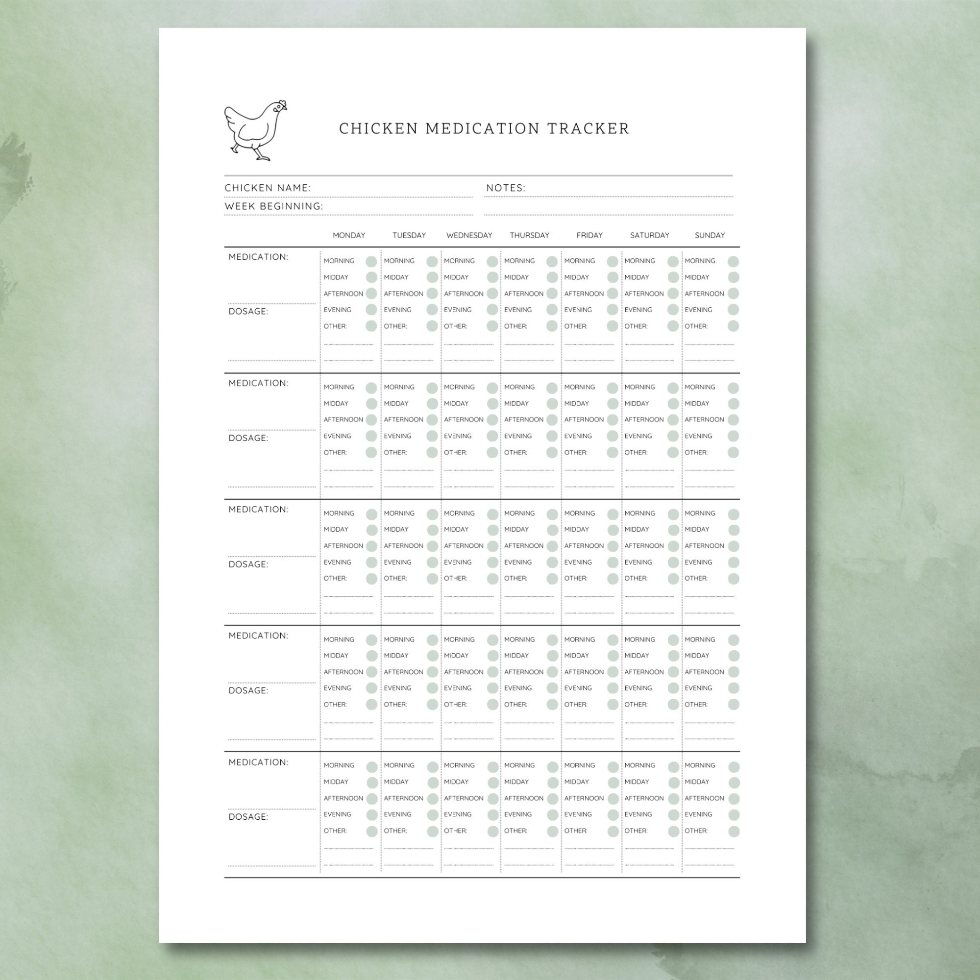 Chicken Medication Tracker - Printable Poultry Medicine Log (digital ...